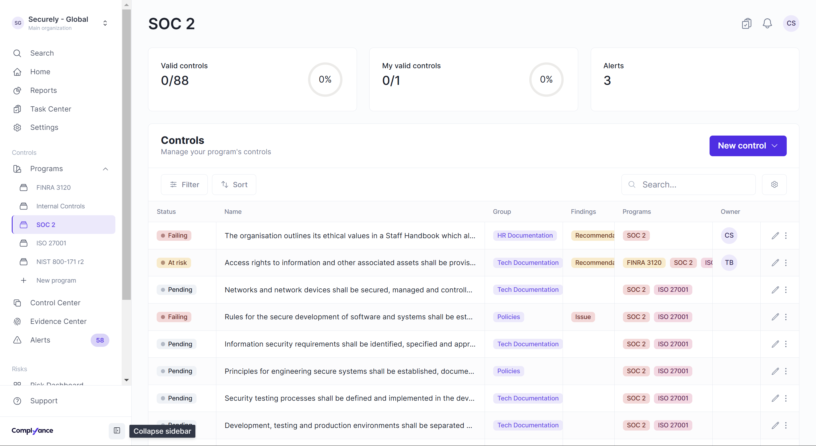 How to Collapse the Sidebar – Complyance